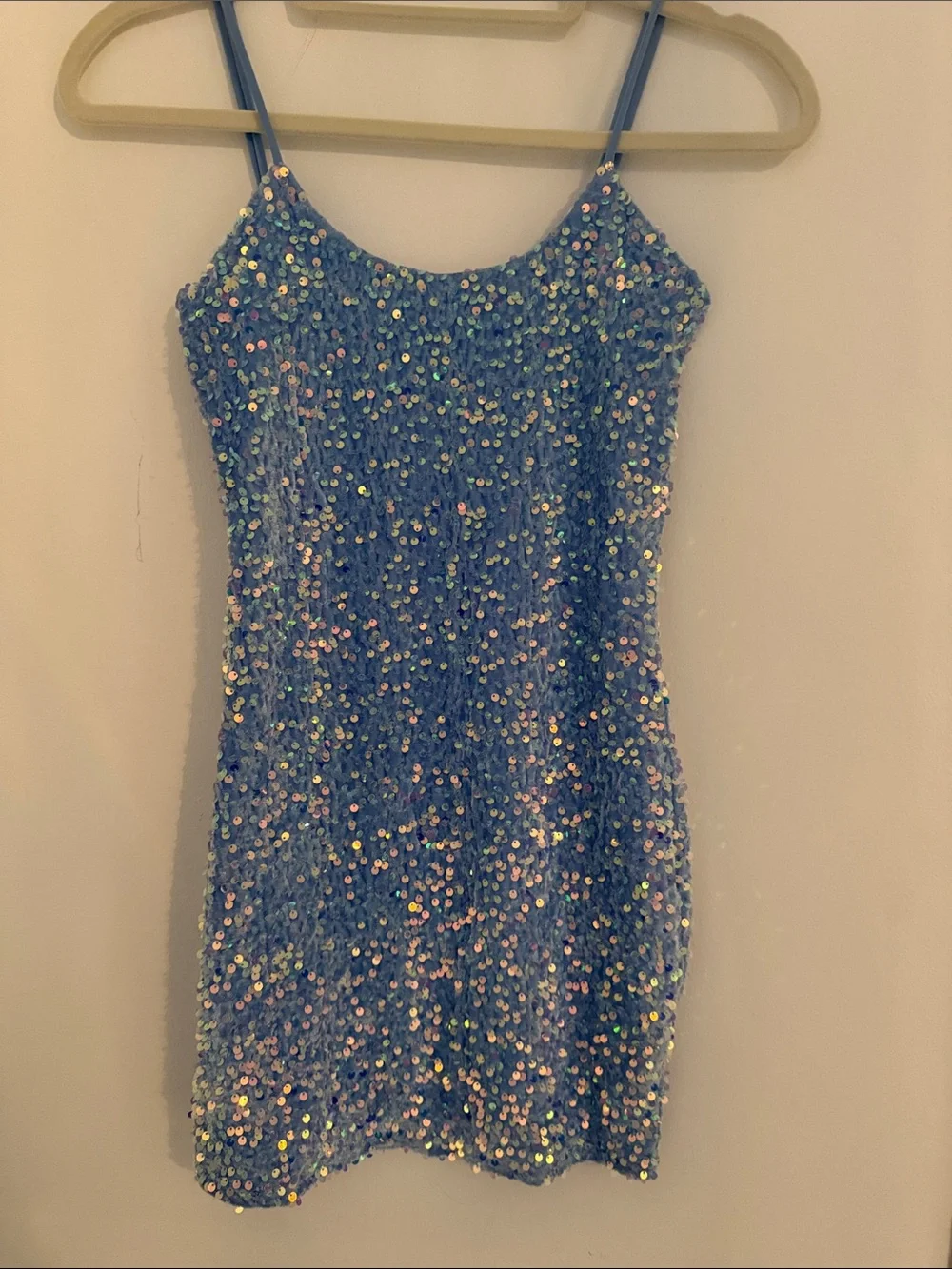 Lucy in the Sky | Dresses | Lucy In The Sky Blue Sequin Spaghettistrap ...